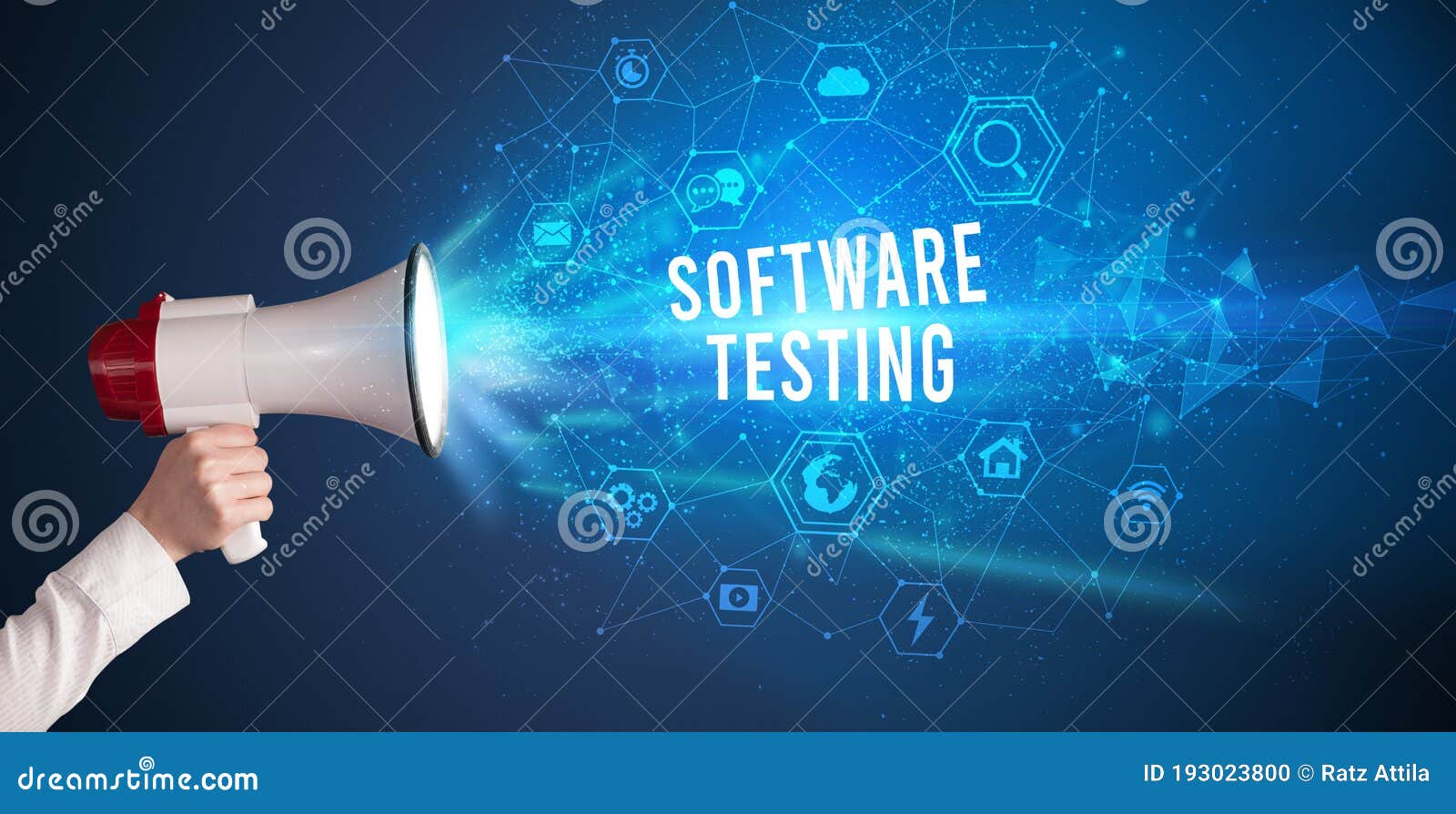 Young Woman Shouting in Megaphone, Technology Announcement Concept ...