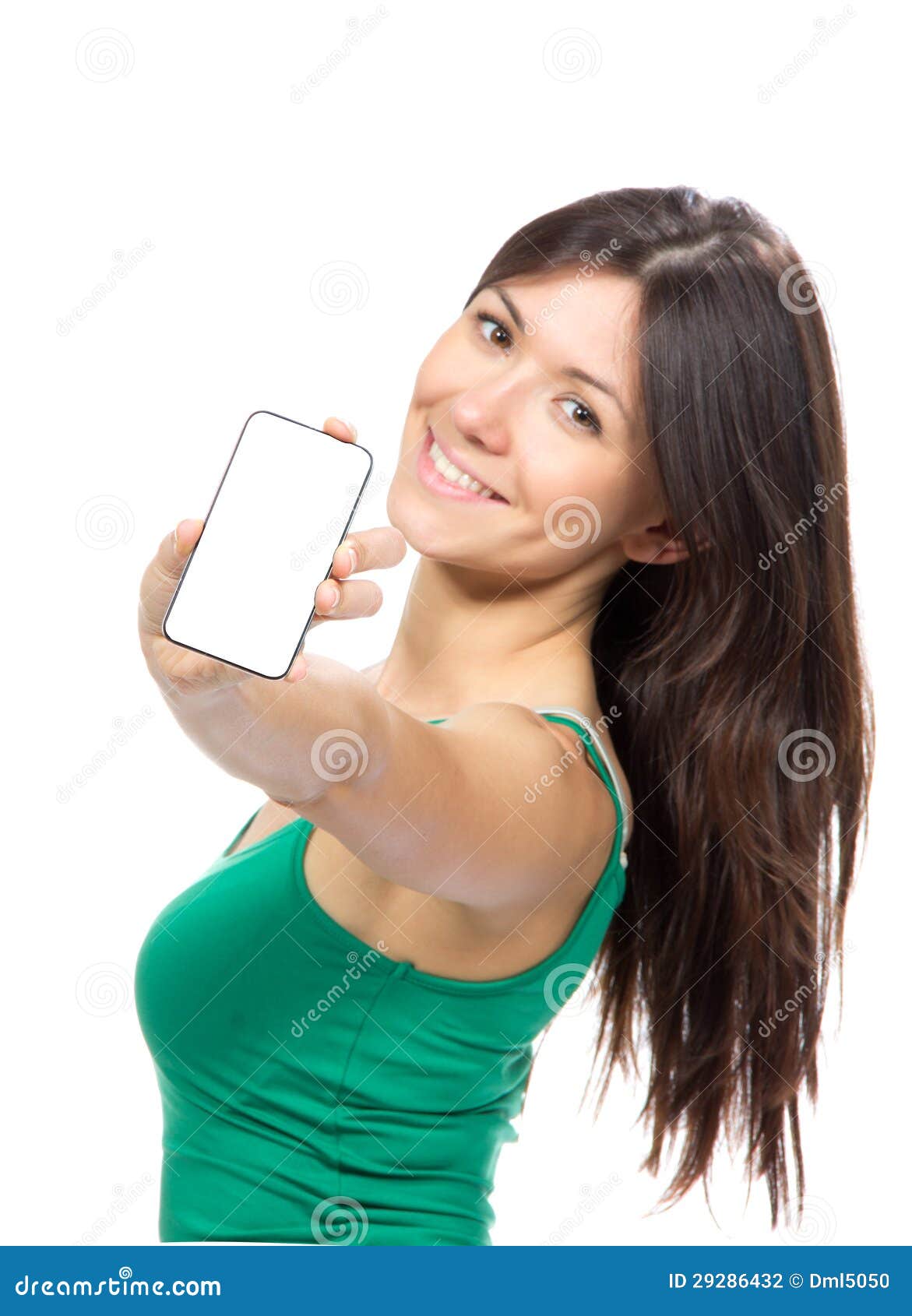 Young Woman Show Display of Mobile Cell Phone with Black Screen Stock ...