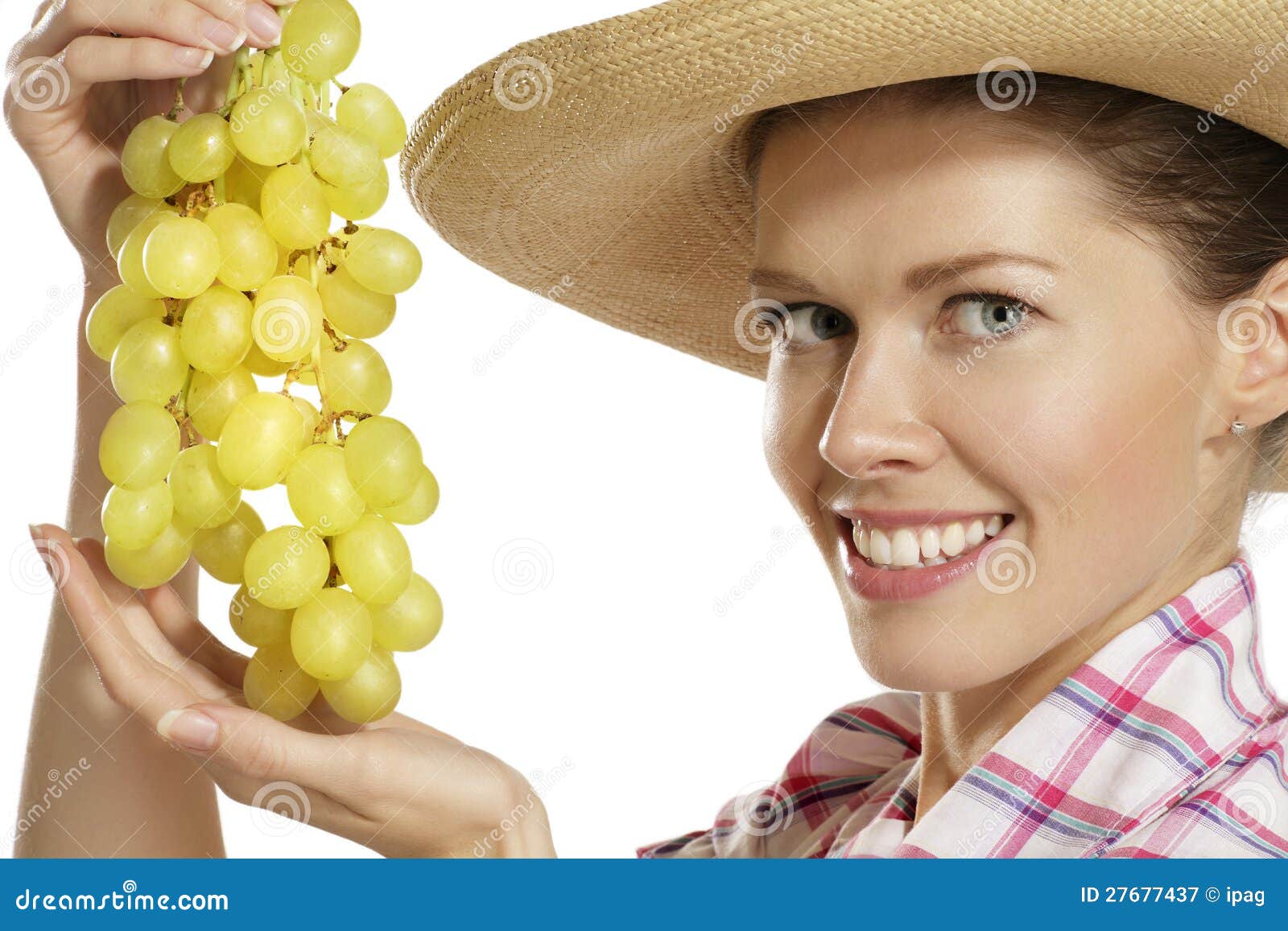 Young Woman Showing a Bunch of Grapes Stock Image - Image of laughing ...