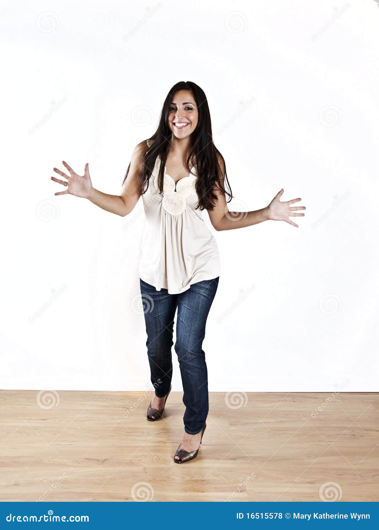 Young Woman Showing Excitement Stock Photo - Image of casual, brunette ...