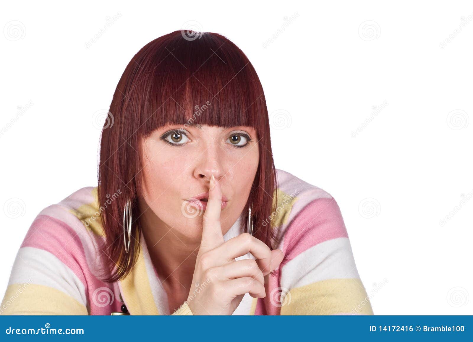 Young Woman Showing Quiet with Finger, Isolated Stock Photo - Image of ...