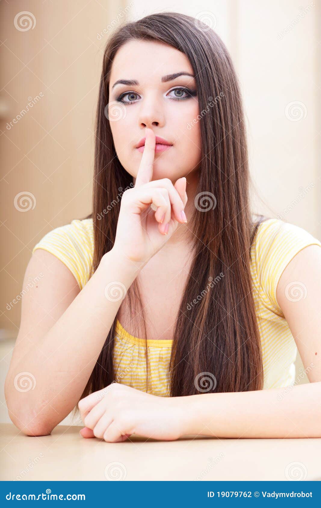 Young Woman Showing Silence Sign at Home Stock Photo - Image of face ...