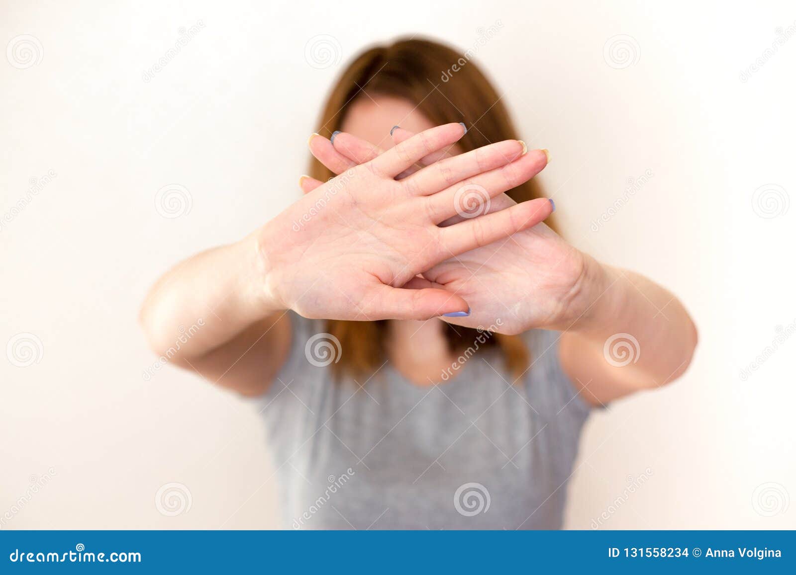 Young Woman Showing a Stop Gesture with Her Palms Stock Photo - Image ...