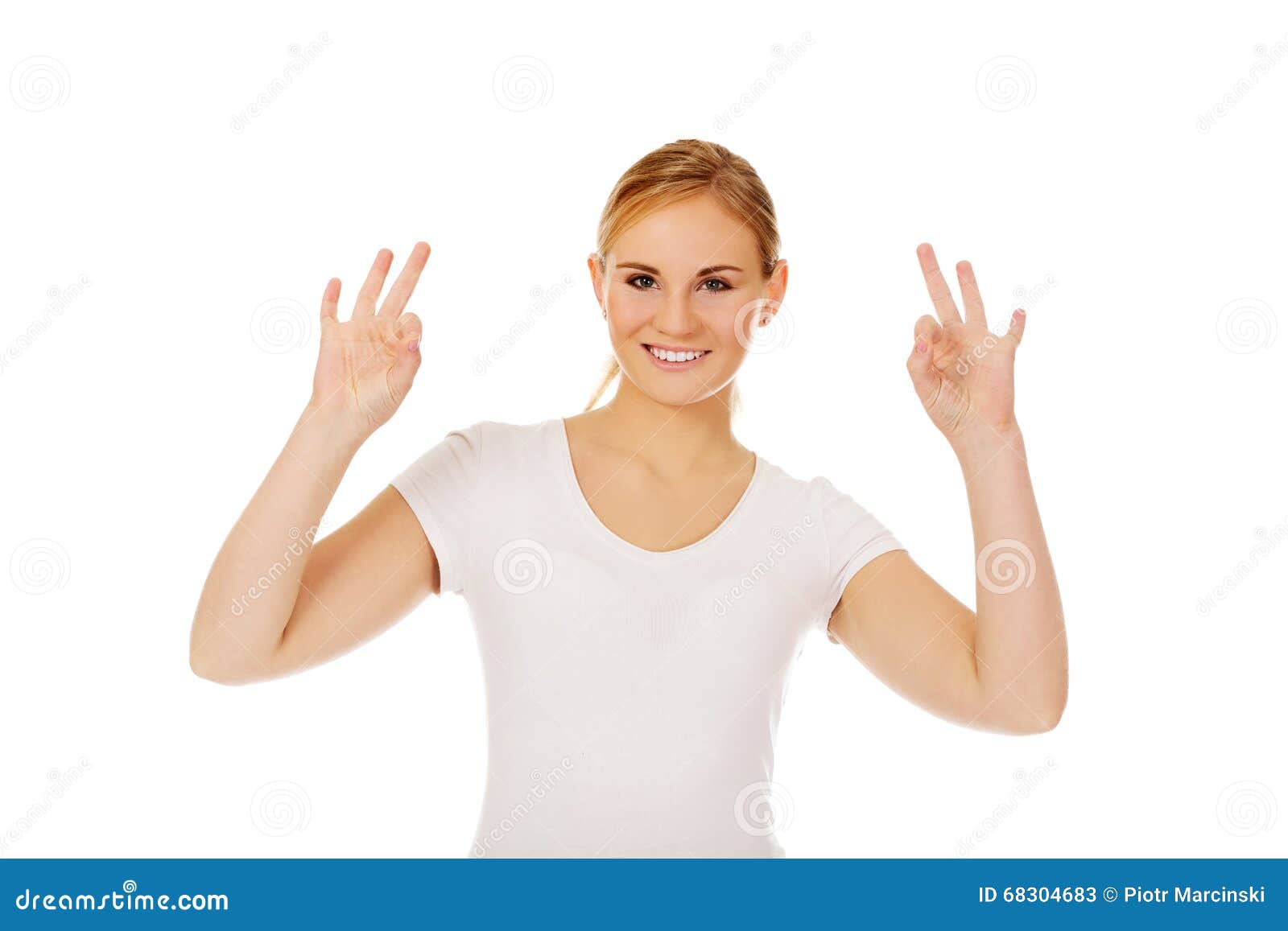 Young Woman Showing Two OK Signs Stock Image - Image of closeup ...