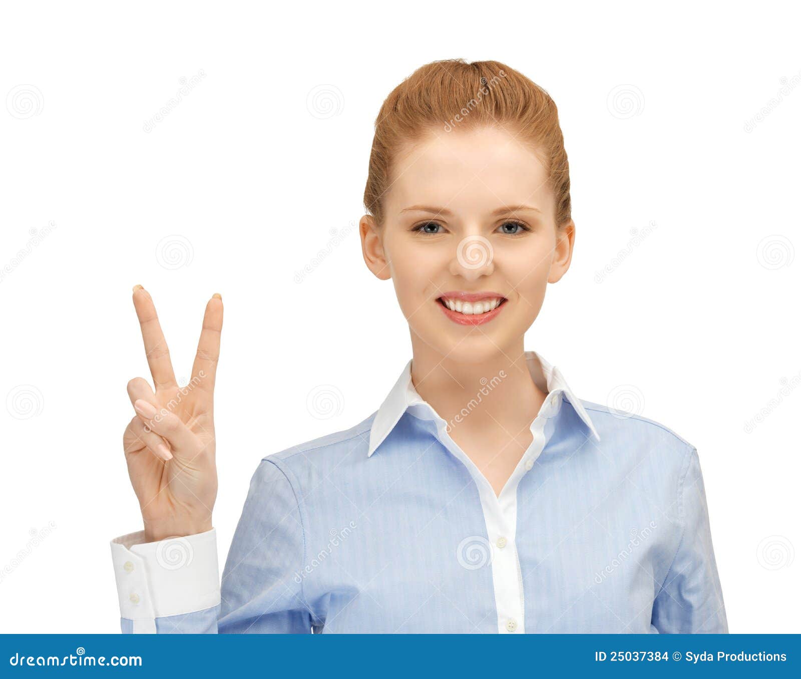 Young Woman Showing Victory Sign Stock Photo - Image of achievement ...