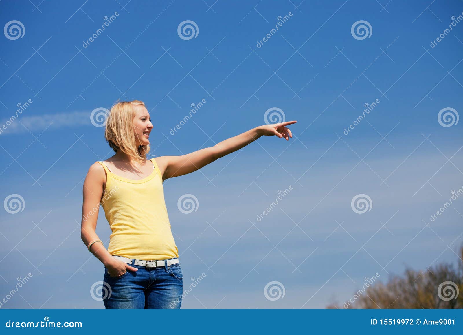 Young Woman Shows Direction Stock Photo - Image of forward, girl: 15519972