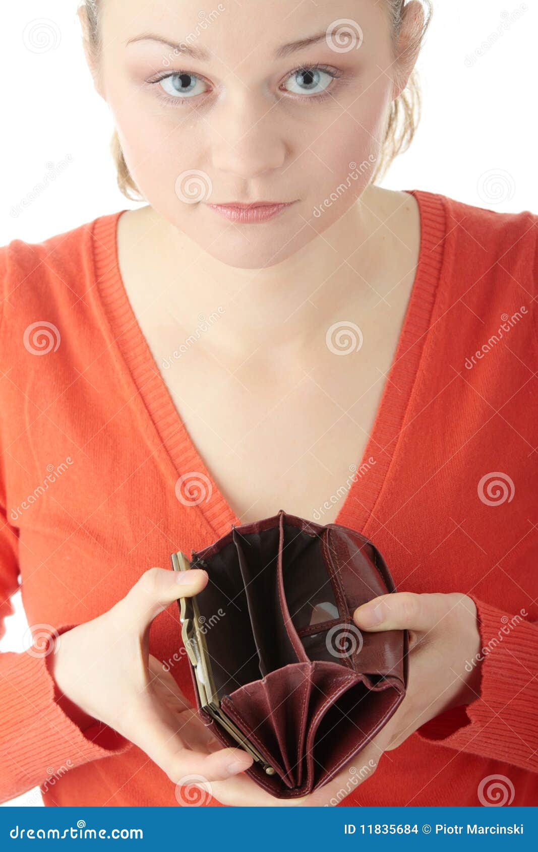 Young Woman Shows Empty Wallet Stock Photo - Image of beauty, debt ...