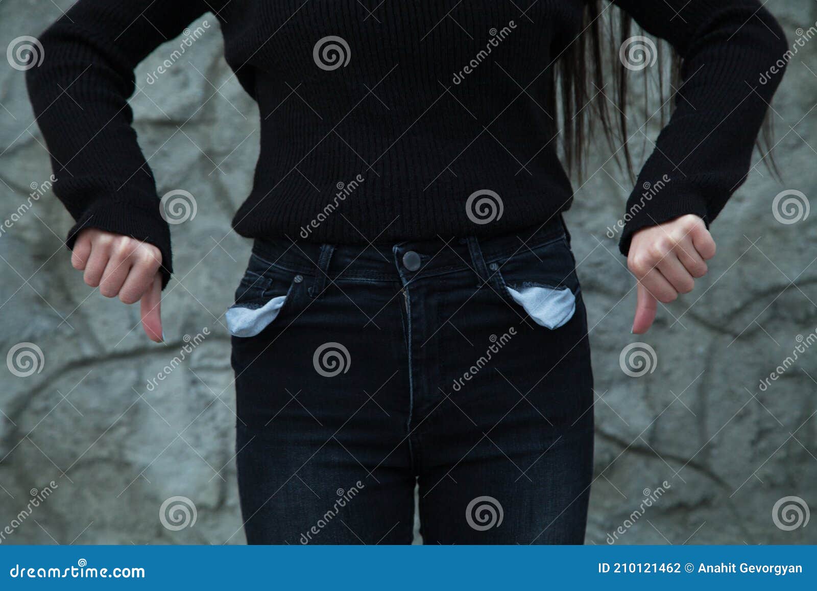 Young Woman Shows Her Empty Pockets Stock Photo - Image of caucasian ...