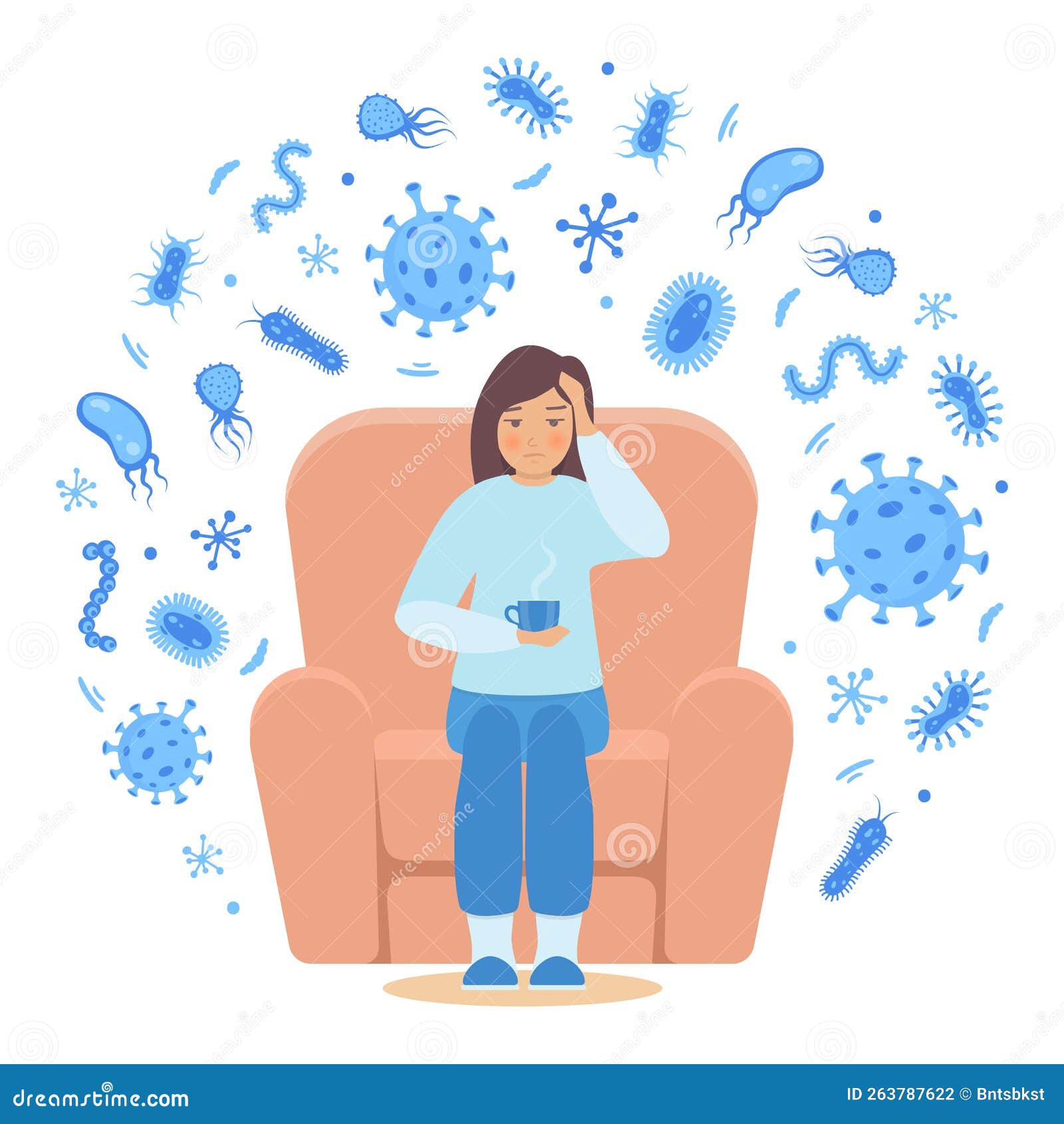 Young Woman is Sick, Has a Cold, Has a Viral Infection. Different ...