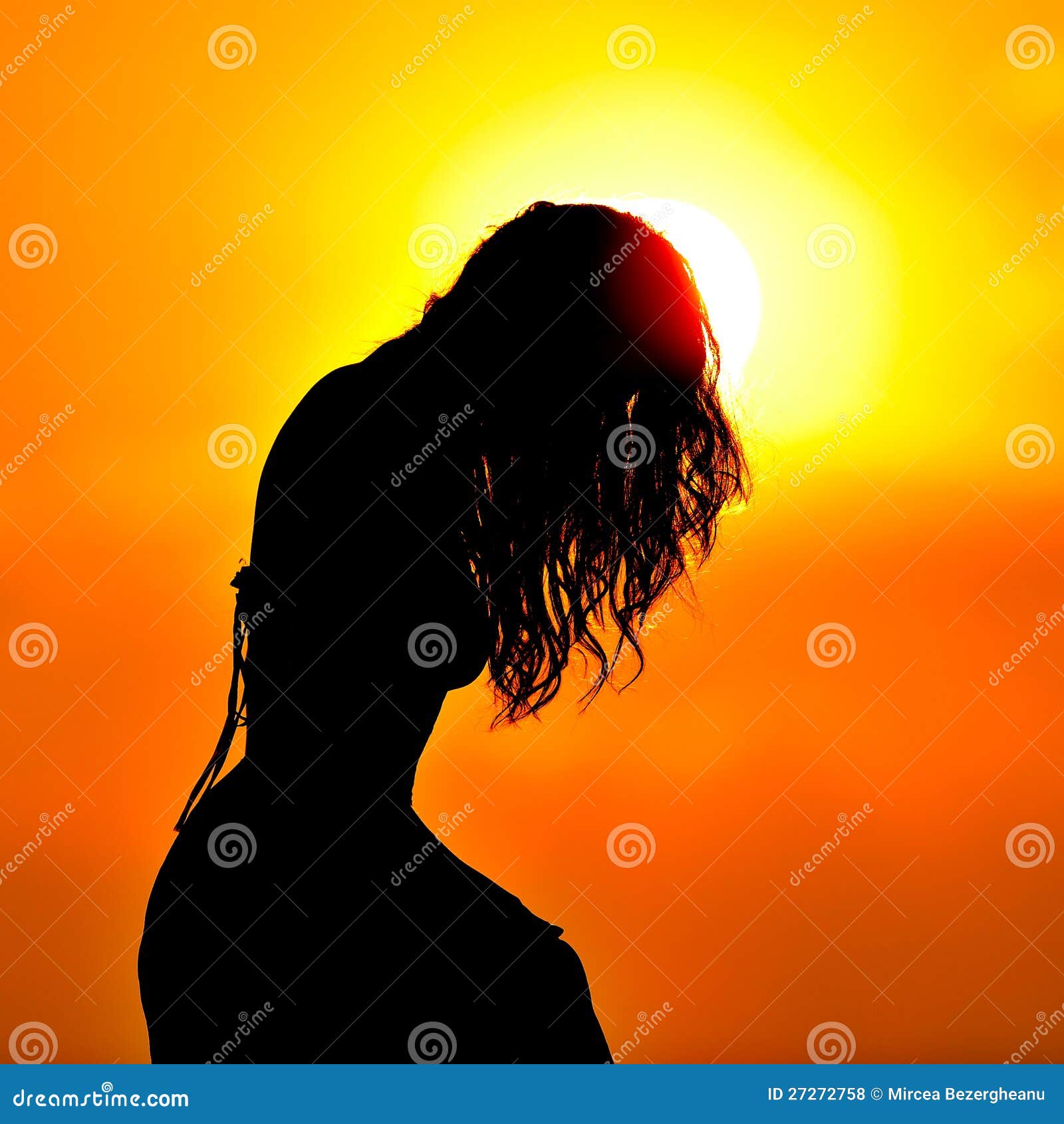 Young Woman Silhouette at Sunset Stock Photo - Image of colorful, human ...