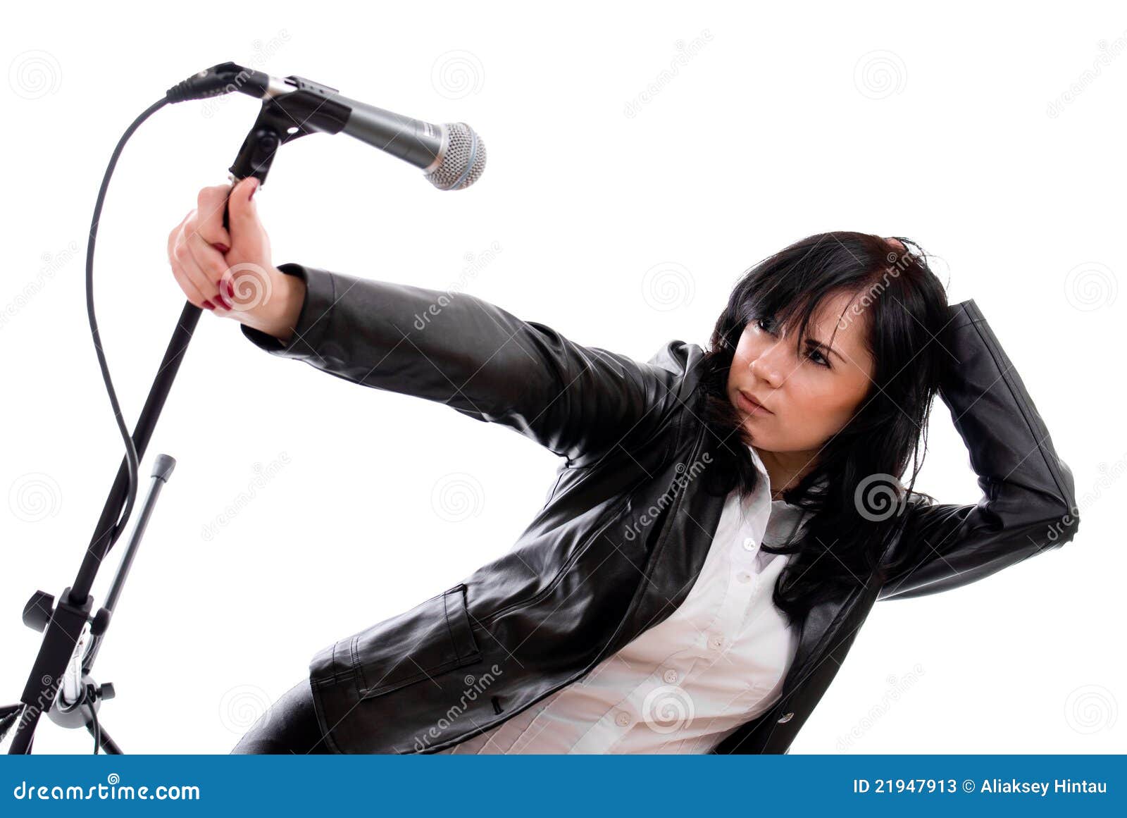 Young Woman Singing in Microphone Stock Image - Image of cute ...