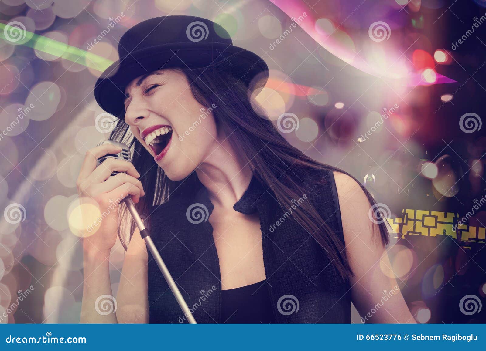 Singing Woman Silhouette With Smoke Background On The Stage. Stock ...
