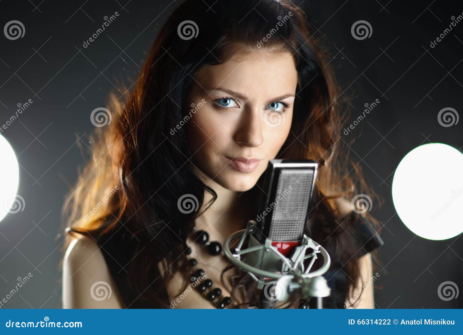 Young Woman Singing with Microphone Stock Photo - Image of musical ...