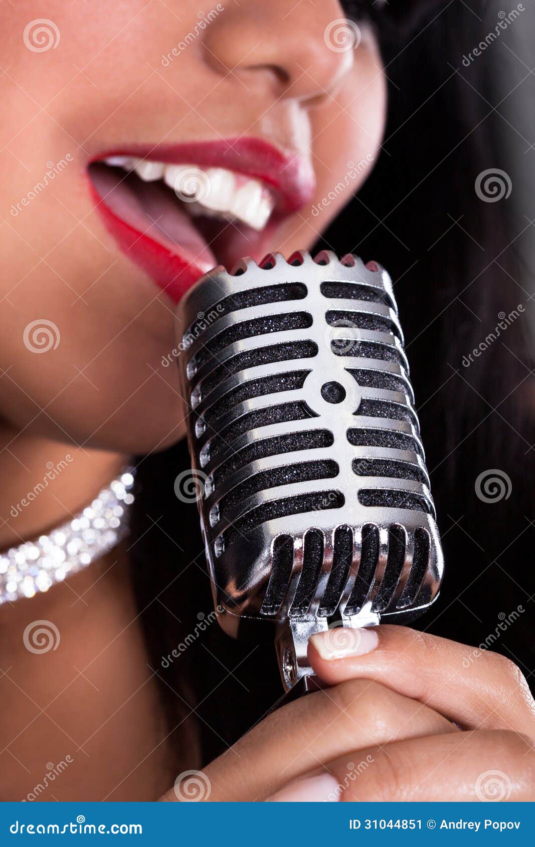 Young Woman Singing in Microphone Stock Image - Image of live, female ...