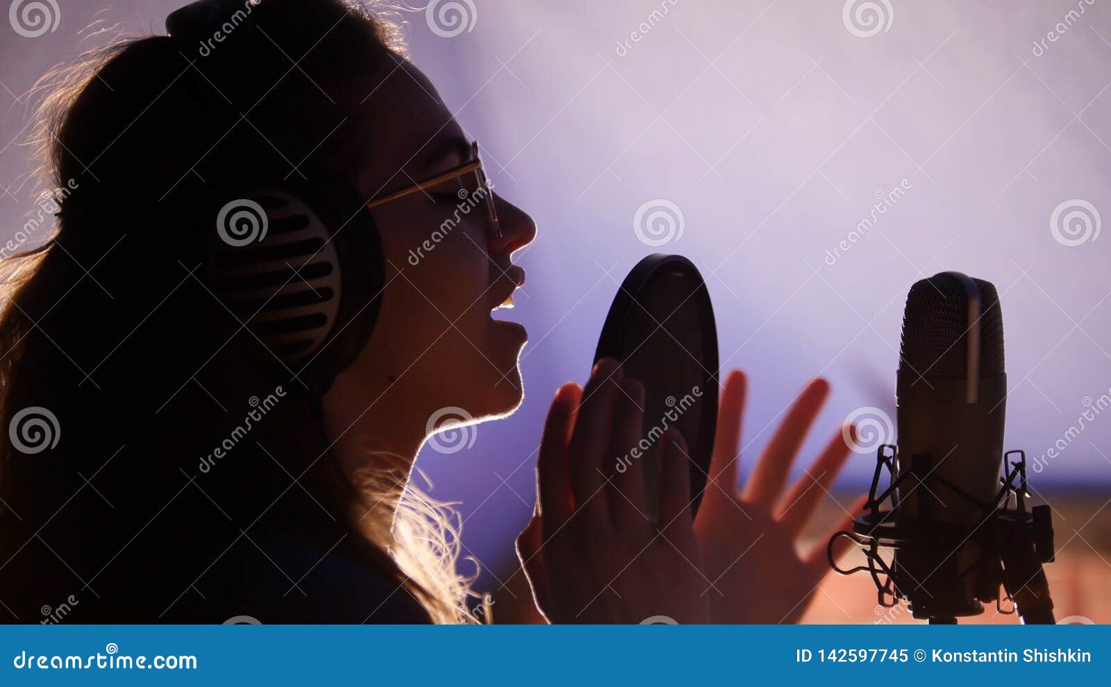 A Young Woman Singing in the Studio Stock Image - Image of young ...