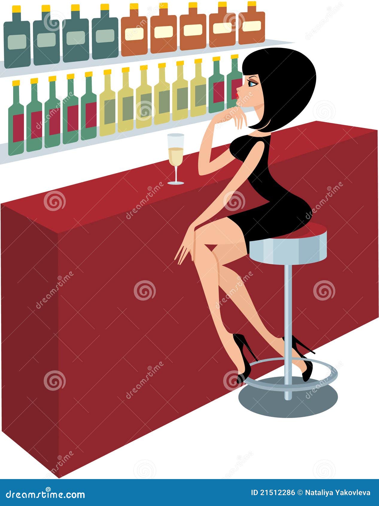 Young Woman Sits at a Bar Counter Stock Vector - Illustration of ...
