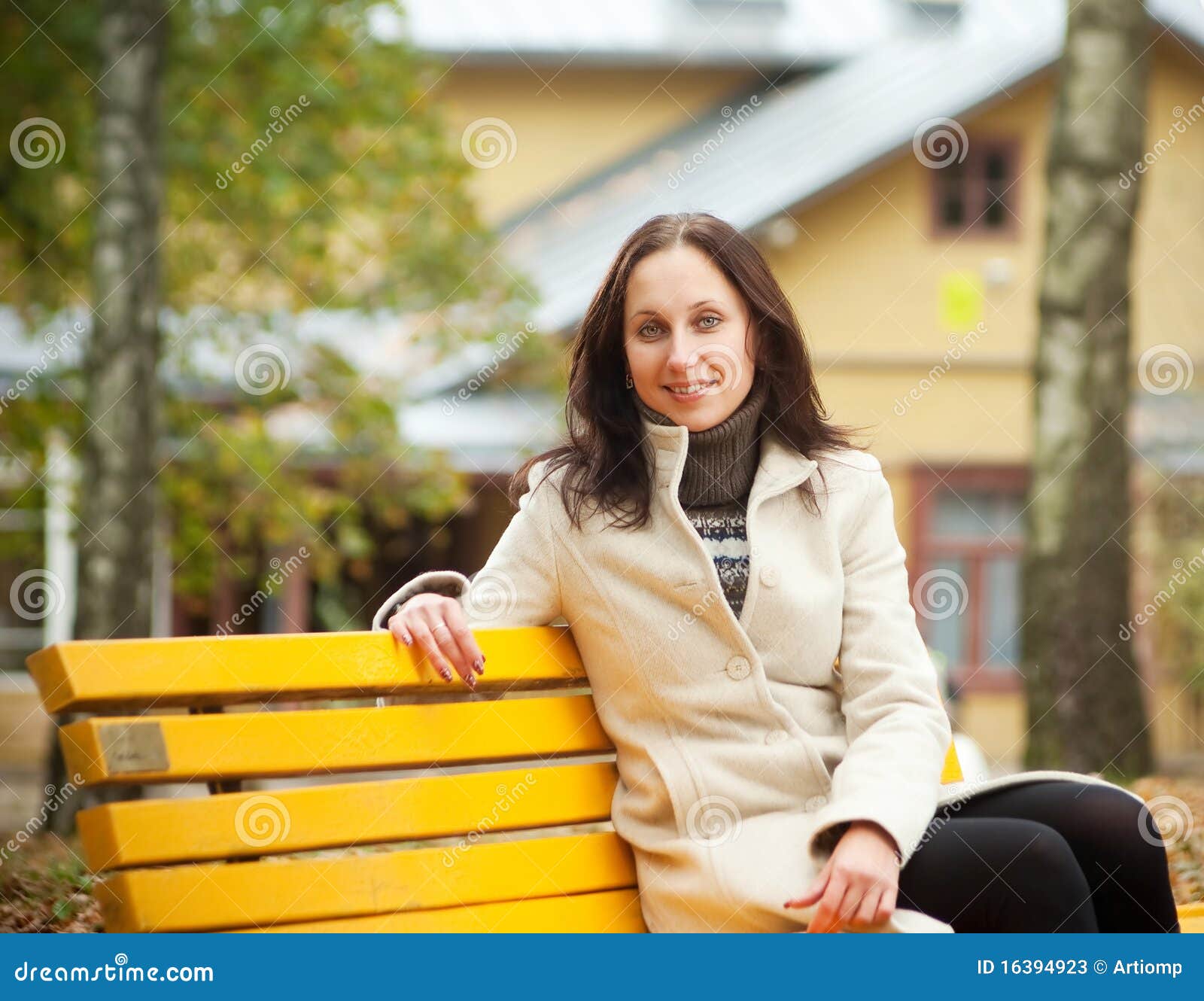 Young Woman Sitting on Bench Stock Image - Image of happiness, bench ...
