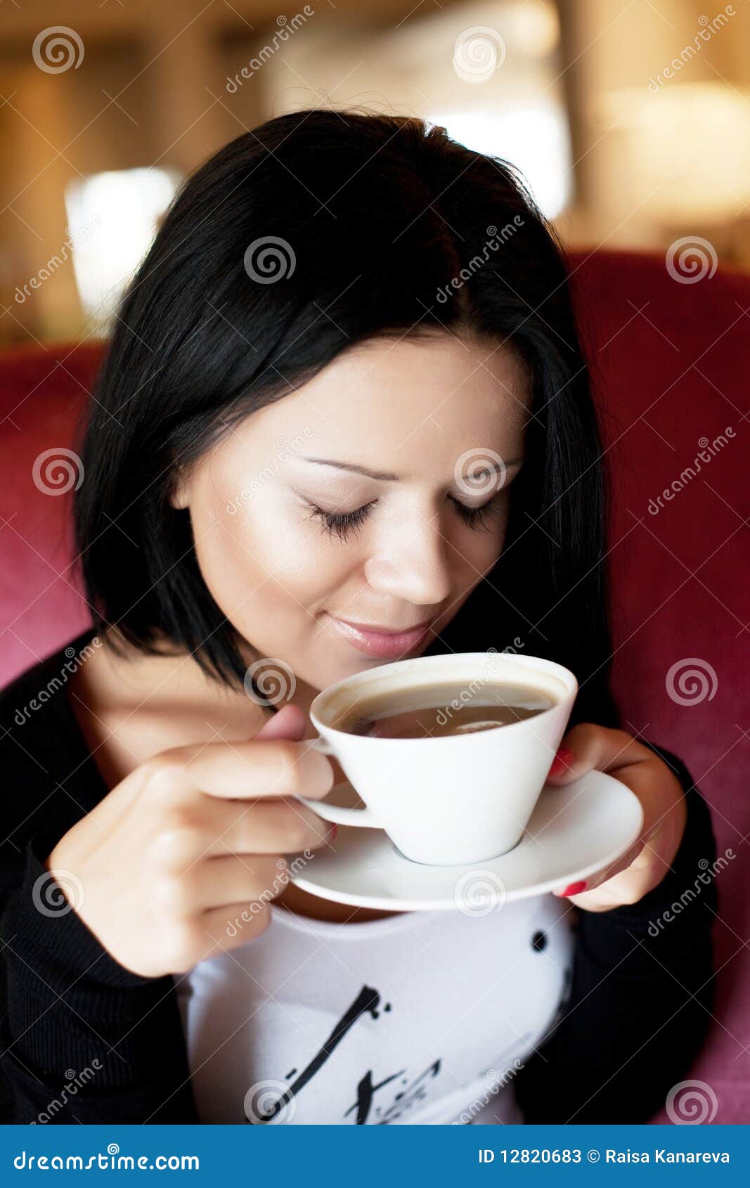 Young Woman Sitting in a Cafe Drinking Coffee Stock Image - Image of ...
