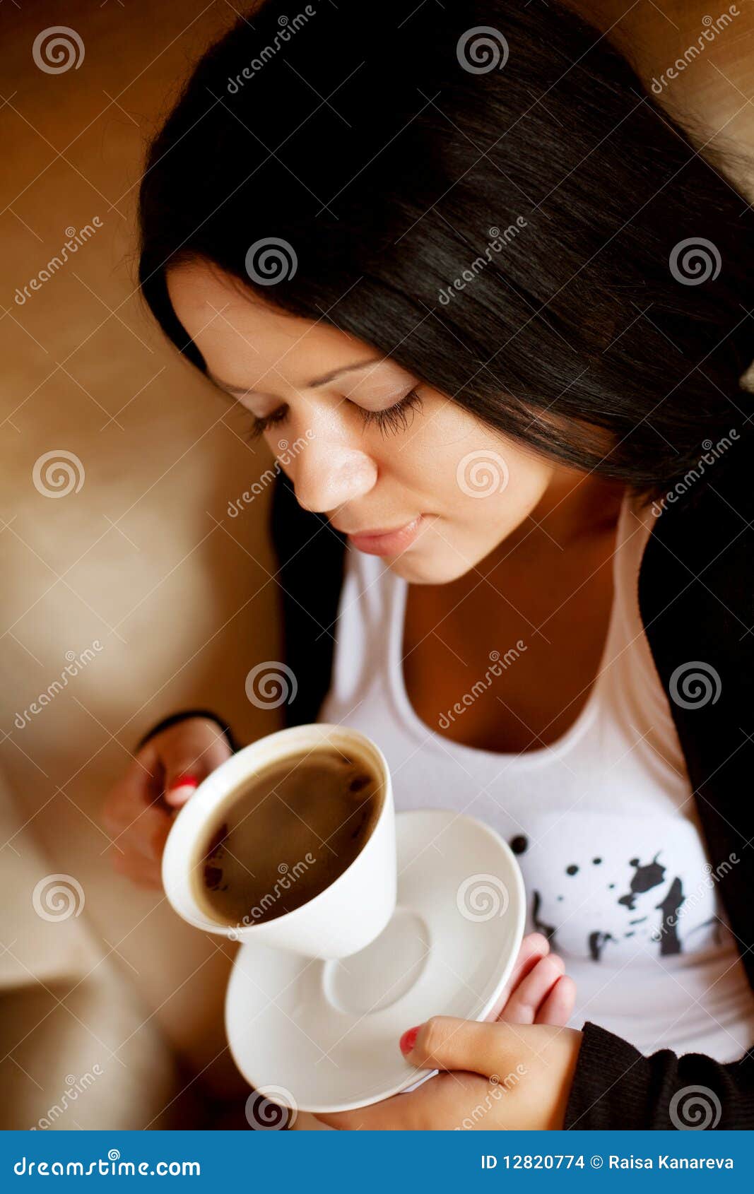 Young Woman Sitting in a Cafe Drinking Coffee Stock Photo - Image of ...