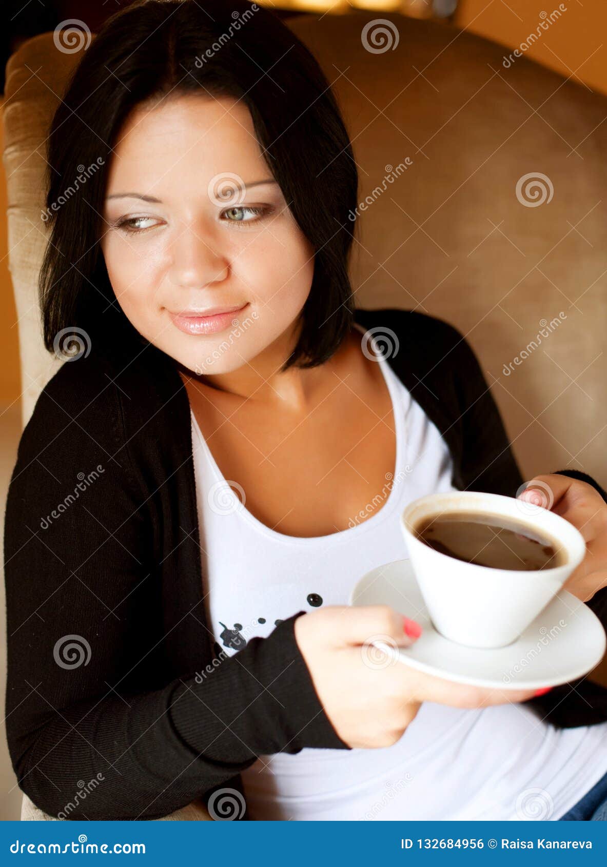 Young Woman Sitting in a Cafe Drinking Coffee Stock Photo - Image of ...