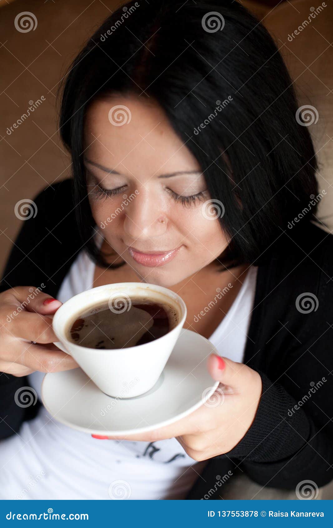 Young Woman Sitting in a Cafe Drinking Coffee Stock Photo - Image of ...