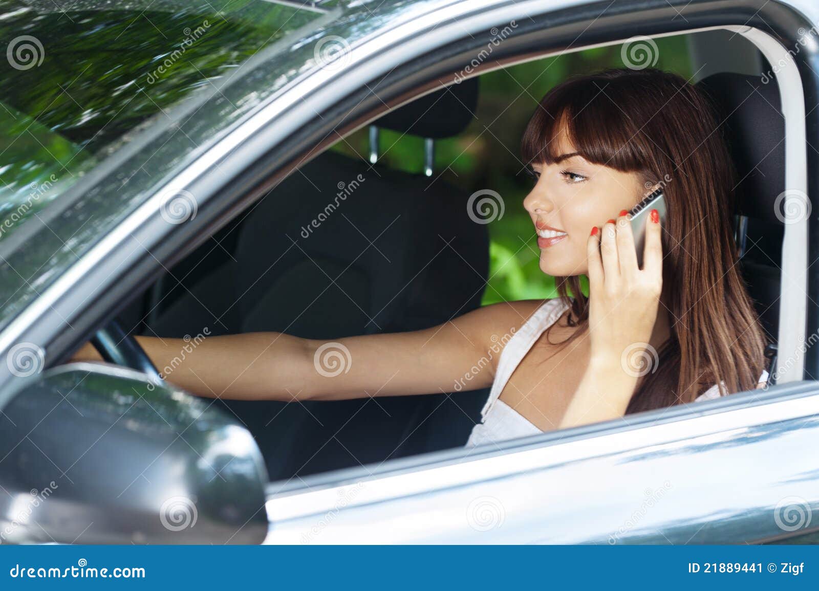 Young Woman Sitting Car Talking Stock Image - Image of glass ...