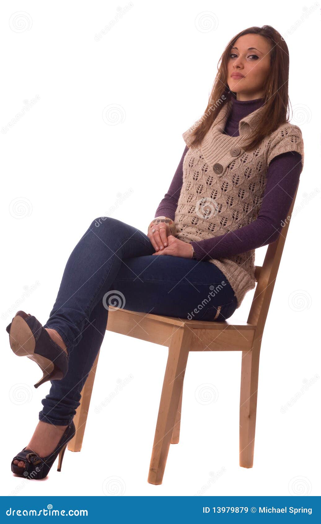 Young Woman Sitting on a Chair. Stock Image - Image of jeans, portrait ...