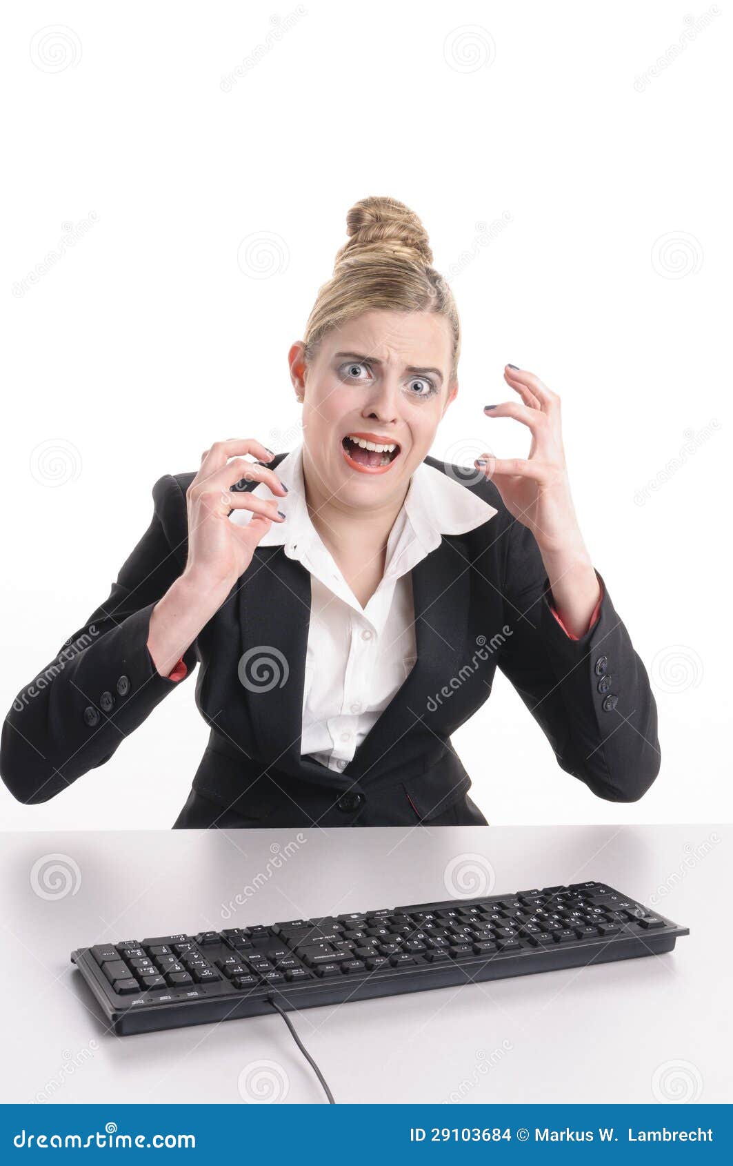 Young Woman Sitting at the Computer Annoyed Stock Photo - Image of ...