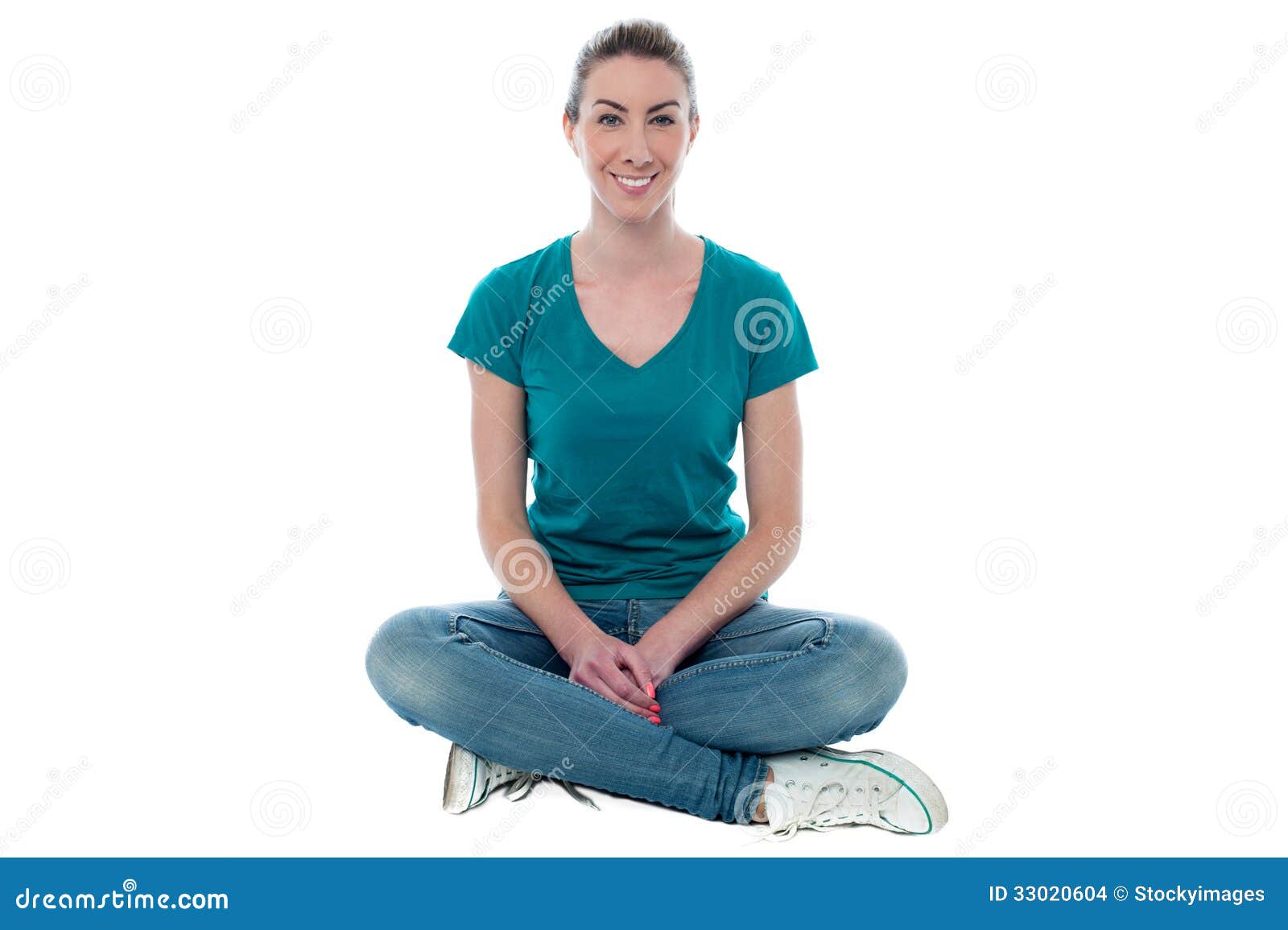 Young Woman Sitting on the Floor Stock Photo - Image of charming ...