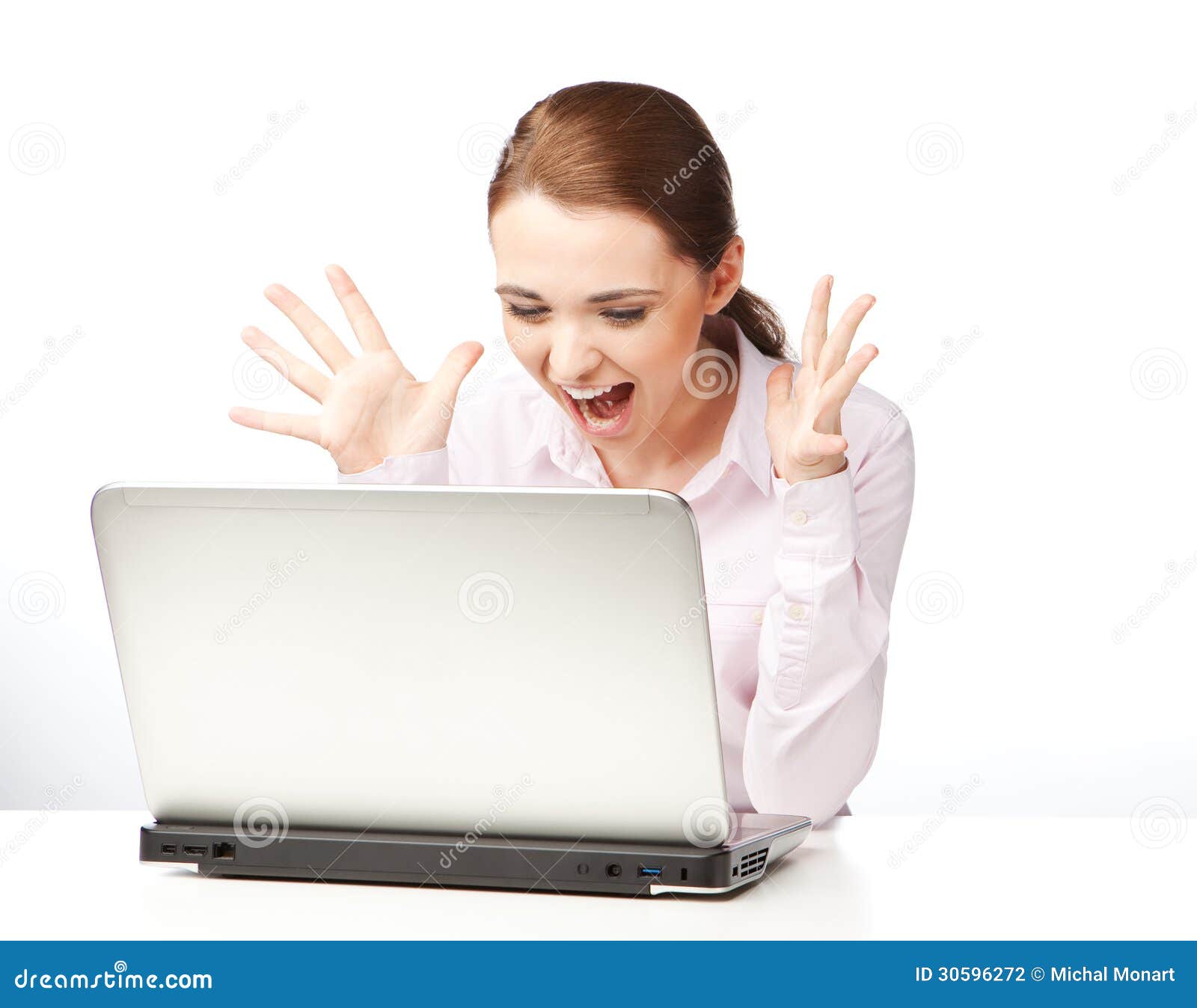 Young Woman Sitting at a Laptop, Screaming Stock Photo - Image of ...