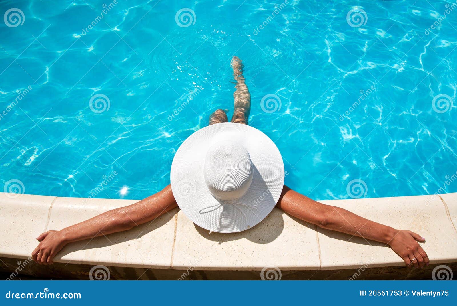Young Woman Sitting in the Pool. Stock Image - Image of leasure, space ...