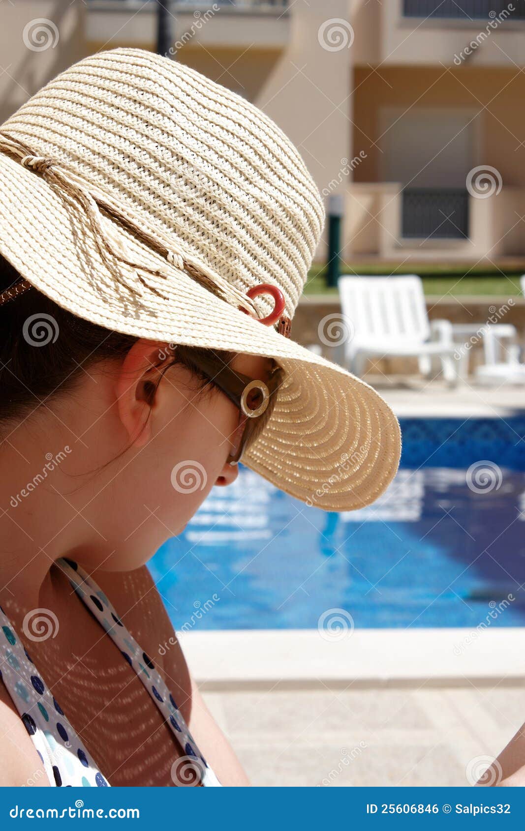 Young Woman Sitting at the Pool Side Stock Photo - Image of outdoors ...