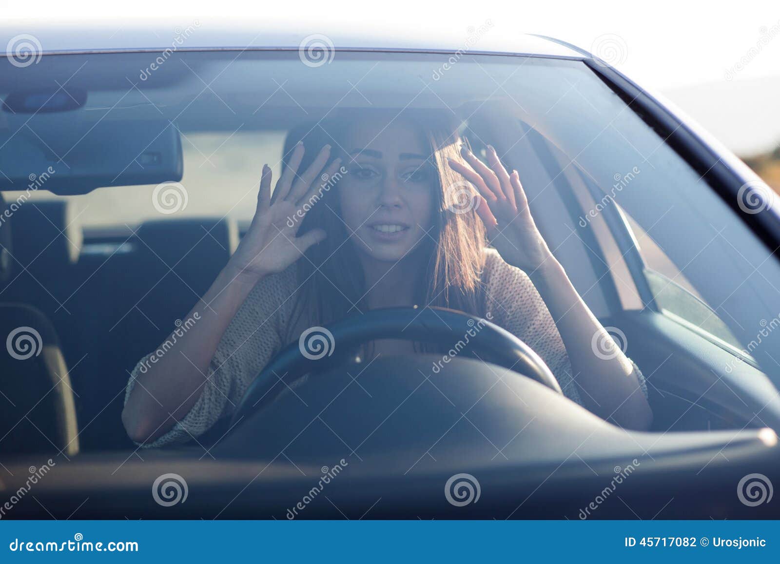 Young Woman Sitting Scared in Car. Stock Photo - Image of girl ...