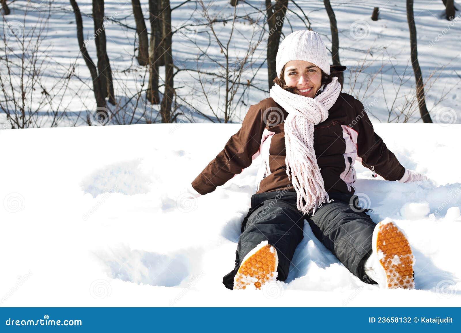 Young Woman Sitting in Snow Stock Photo - Image of person, activity ...
