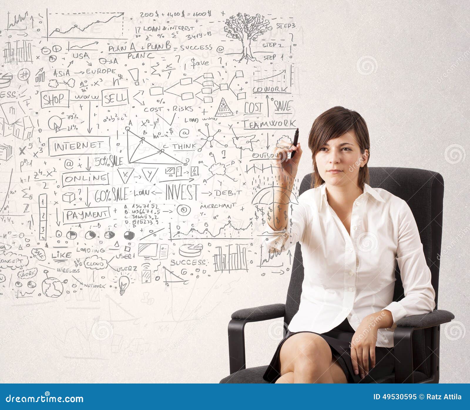 Young Woman Sketching and Calculating Thoughts Stock Image - Image of ...