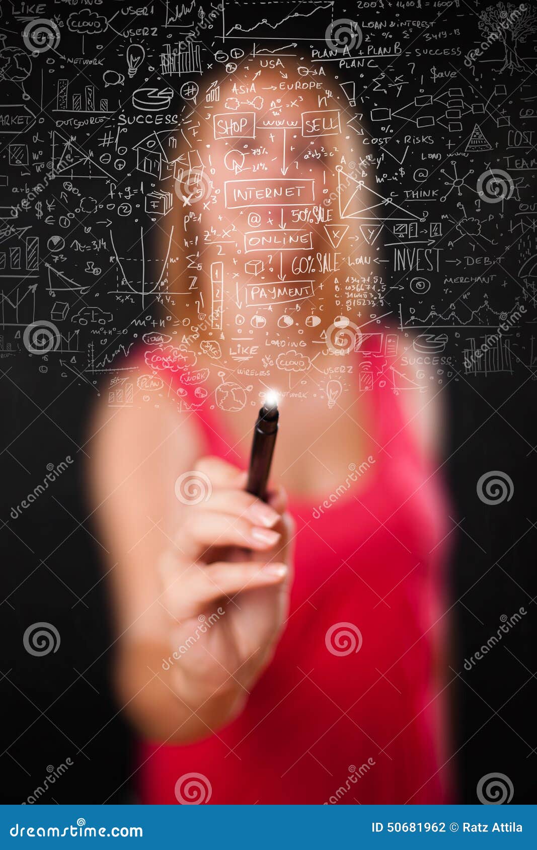 Young Woman Sketching and Calculating Thoughts Stock Photo - Image of ...