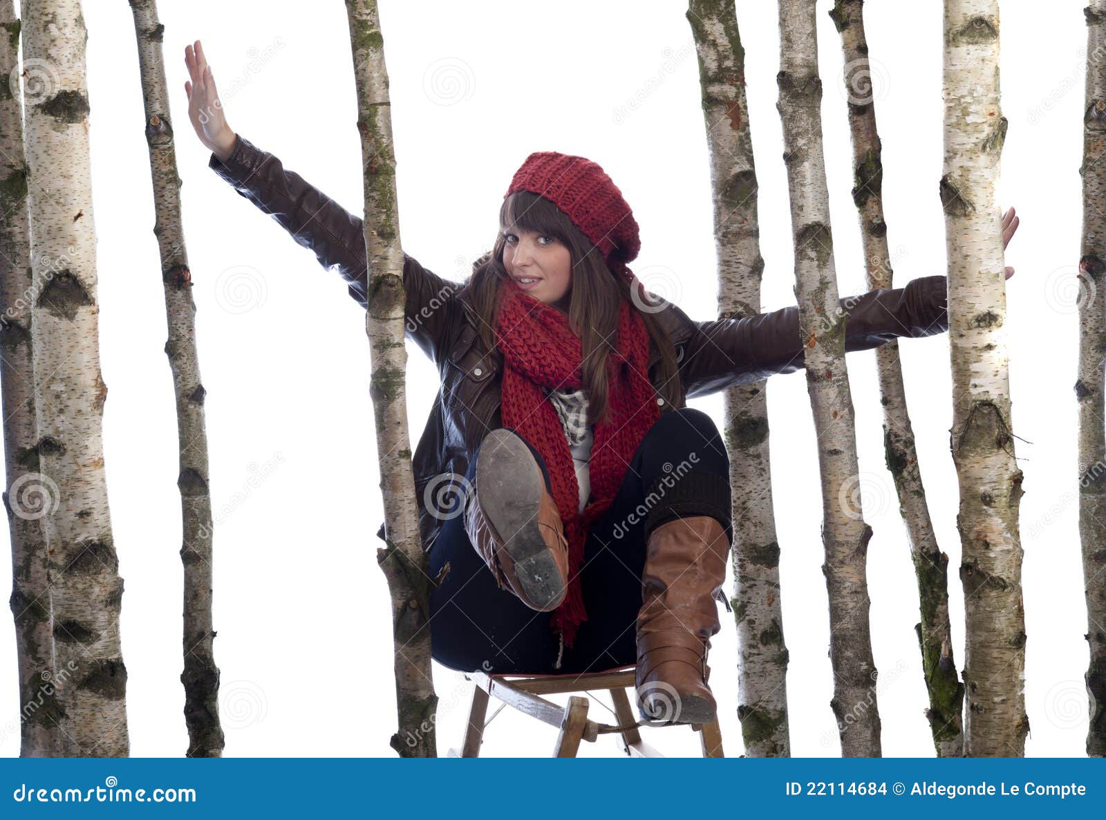 Young woman on a sledge stock photo. Image of smile, brown - 22114684