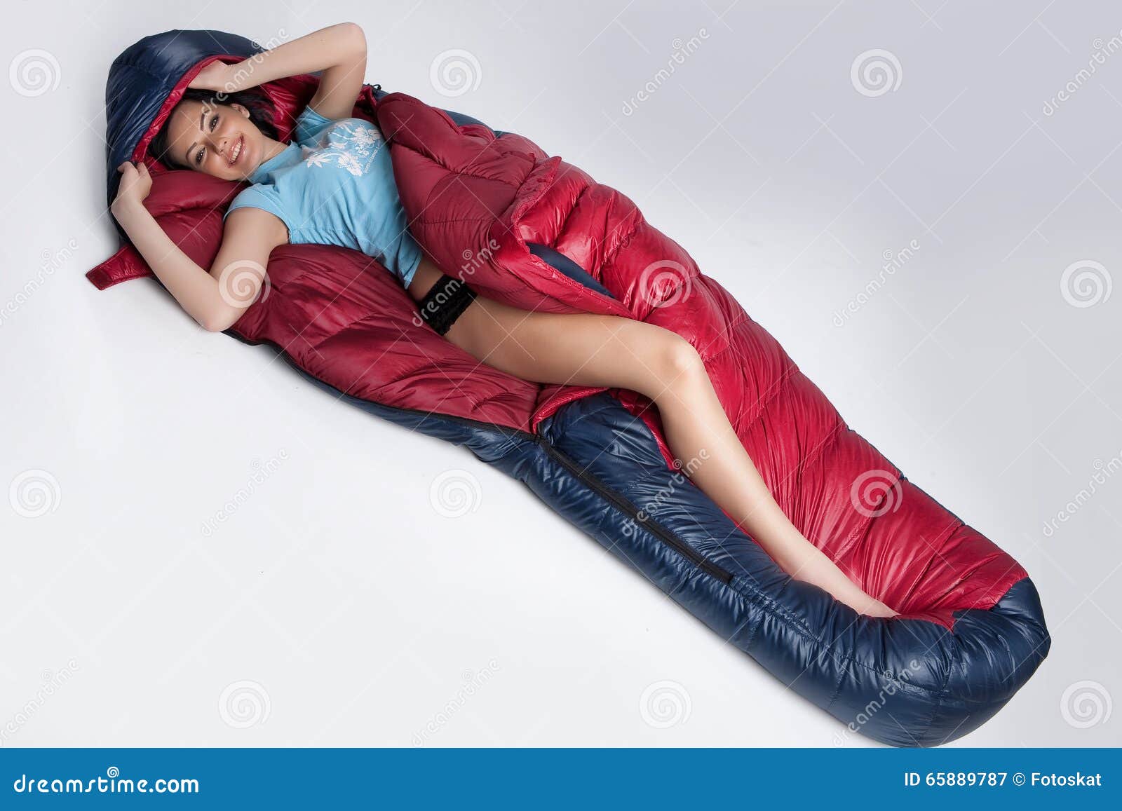 Young Woman in the Sleeping BAg Stock Image - Image of beauty, domestic ...