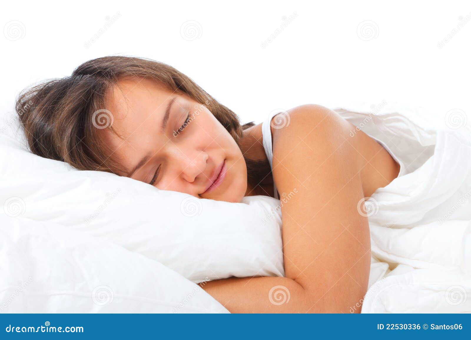 Young Woman Sleeping in Bed Stock Photo - Image of eyes, pillow: 22530336