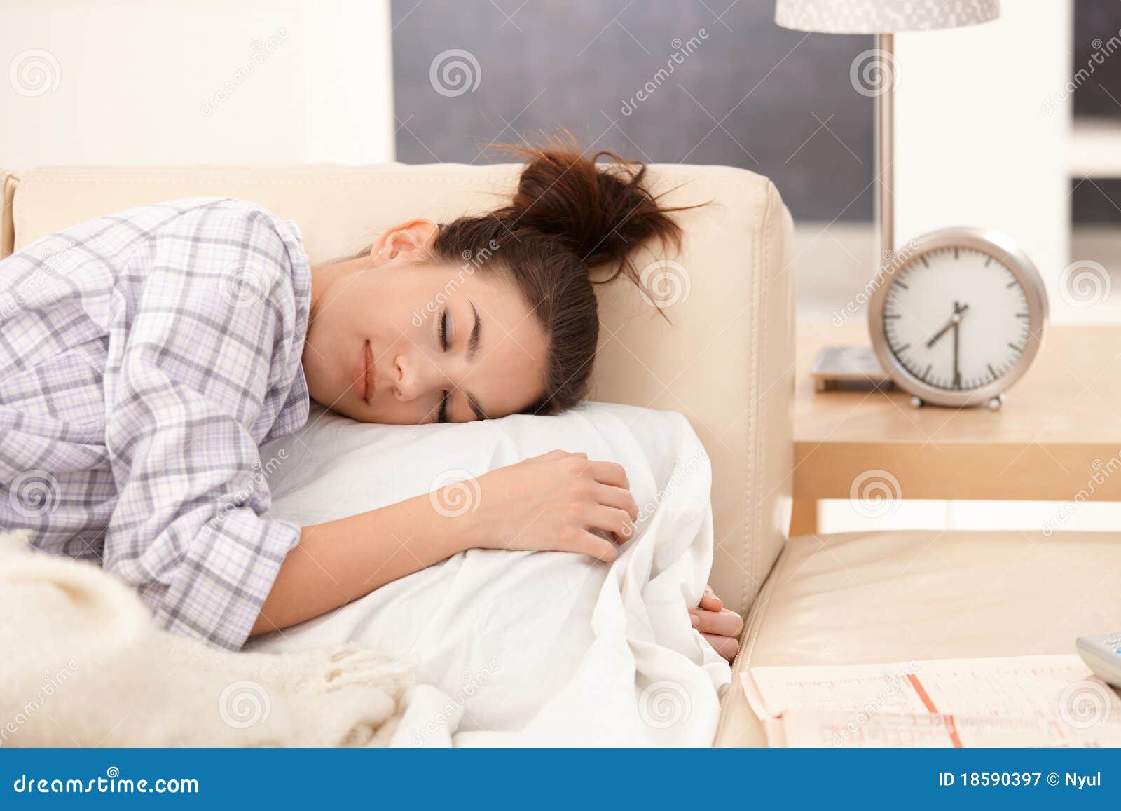 Young Woman Sleeping in Bed in the Morning Stock Image - Image of ...