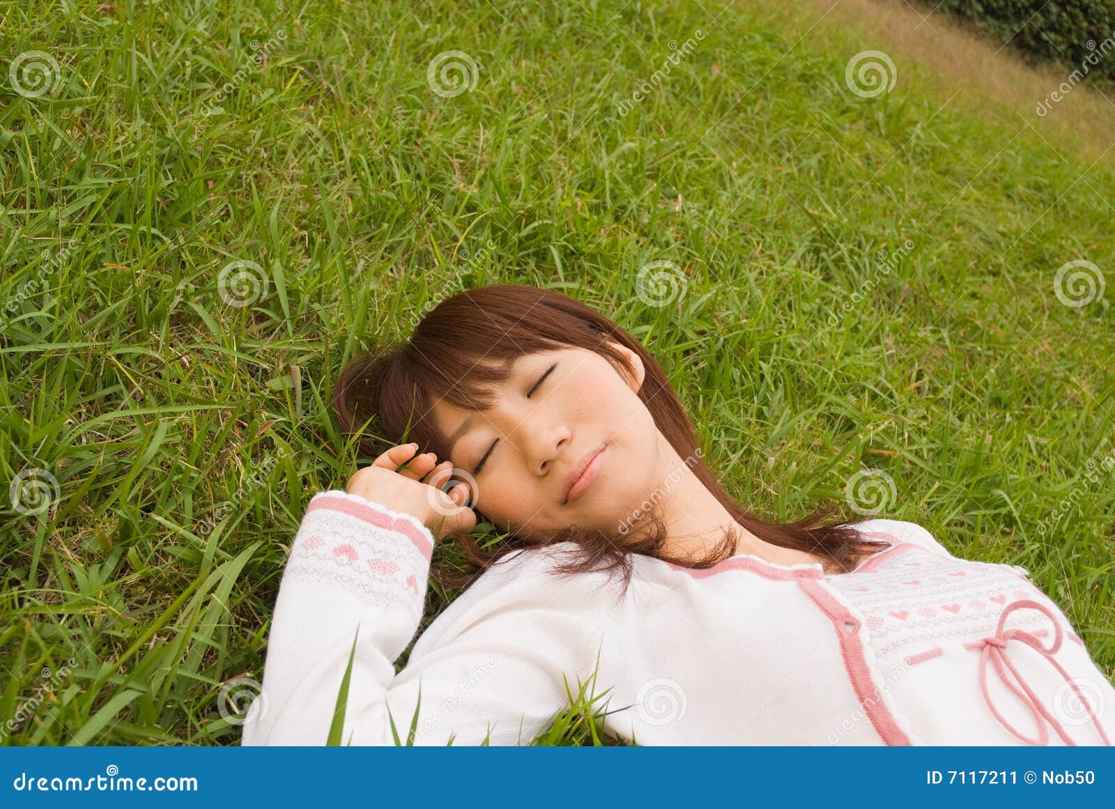 Young Woman Sleeping on Grass Stock Image - Image of pretty, chinese ...