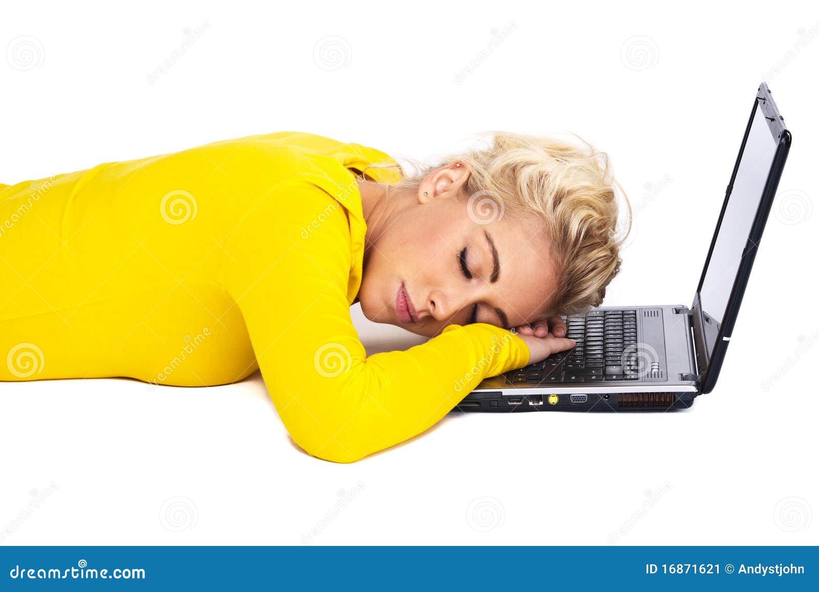Young Woman Sleeping on Laptop Stock Image - Image of computer ...