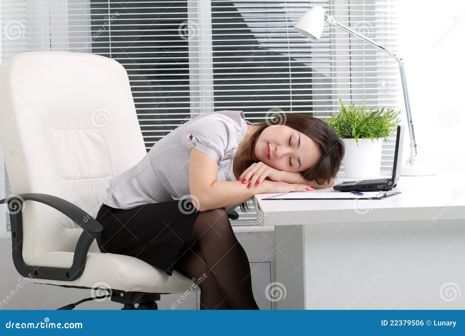 Young Woman Sleeping in the Office Stock Photo - Image of folder ...