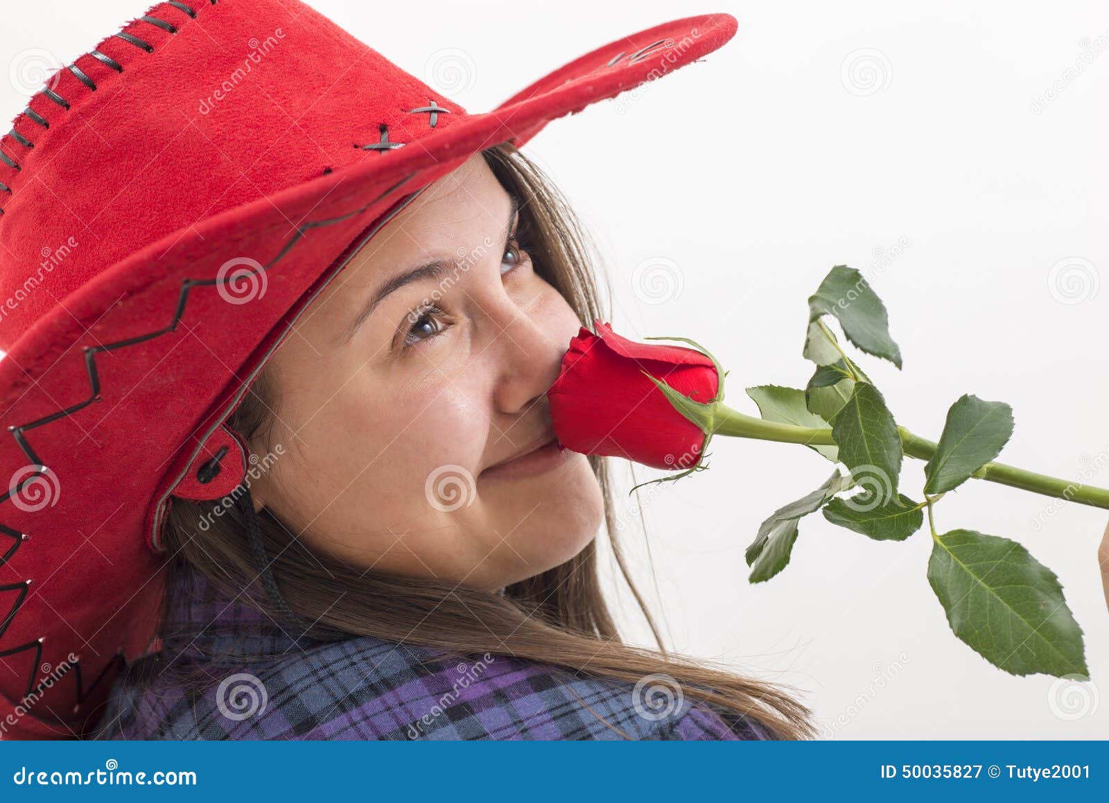A Young Woman Smelling a Rose on White Stock Image - Image of fragrance ...