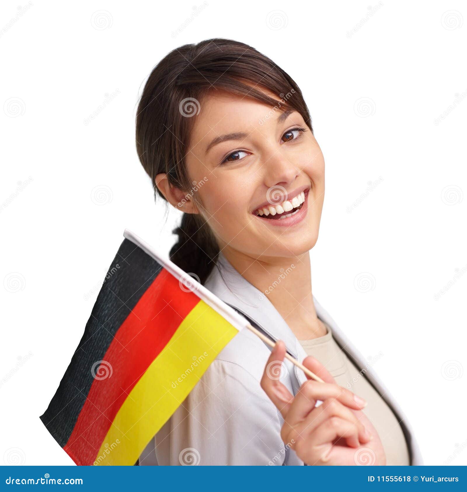 Young Woman Smiling with a German Flag on White Stock Photo - Image of ...