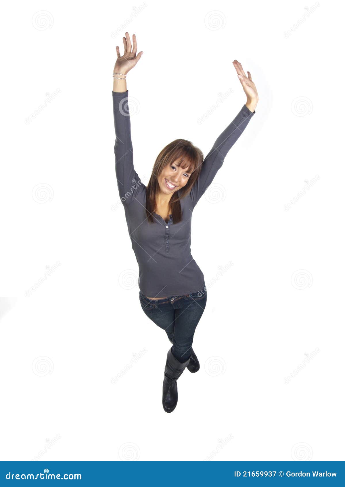 Young Woman Smiling with Hands in the Air Stock Image - Image of ...
