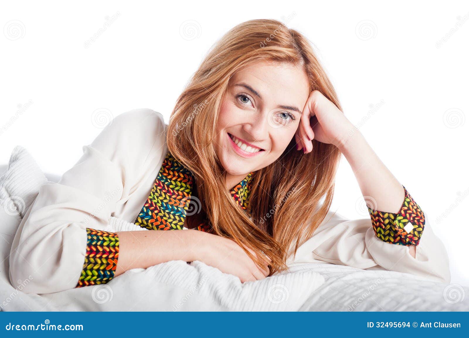 Young Woman Smiling and Relaxing on a Sofa Stock Photo - Image of home ...
