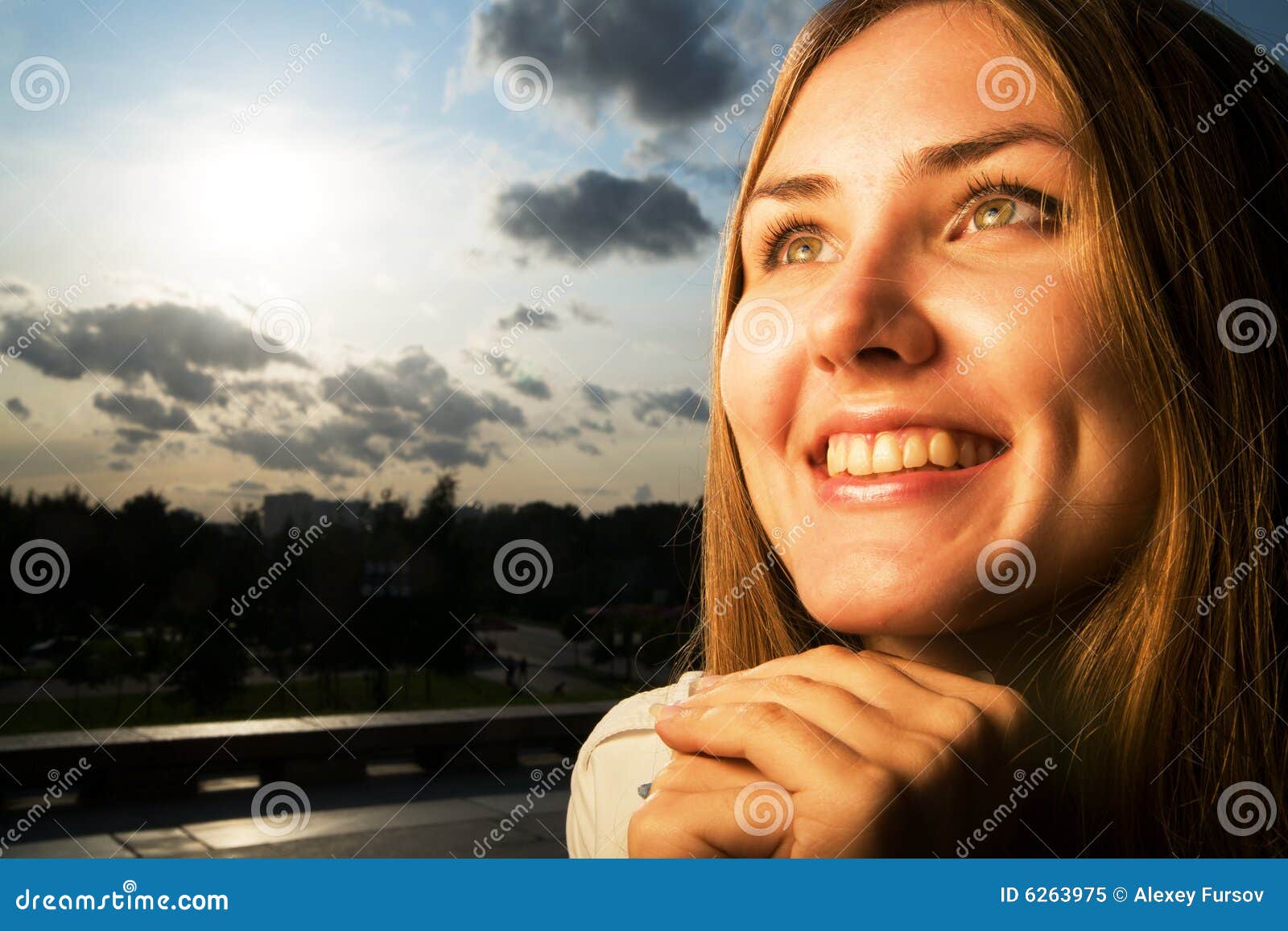 Young Woman Smiling at Sunset Stock Image - Image of cheerful, adult ...