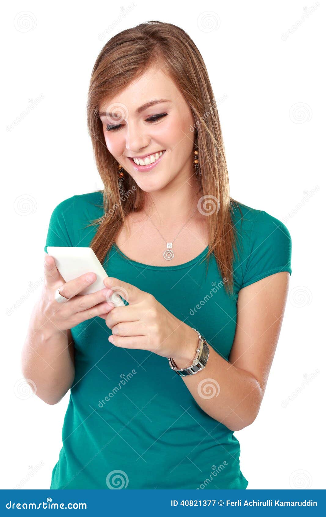 Young Woman Smiling Using Mobile Phone Stock Image - Image of cellular ...