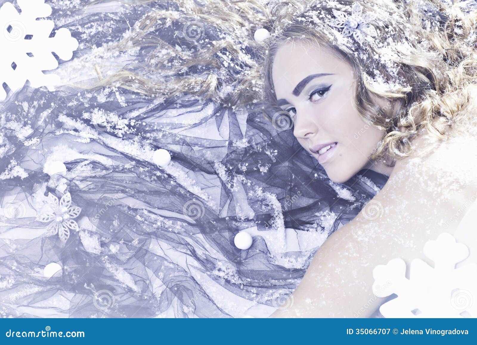 Young Woman with Snow and Snowflakes Stock Image - Image of snow, human ...